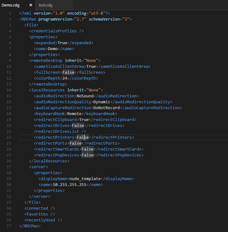 Updating the rdg connection file of the Remote Desktop Connection ...