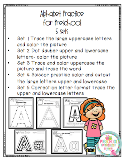 Alphabet Practice for Preschool 5 Sets "No Prep" ~ Preschool Printables