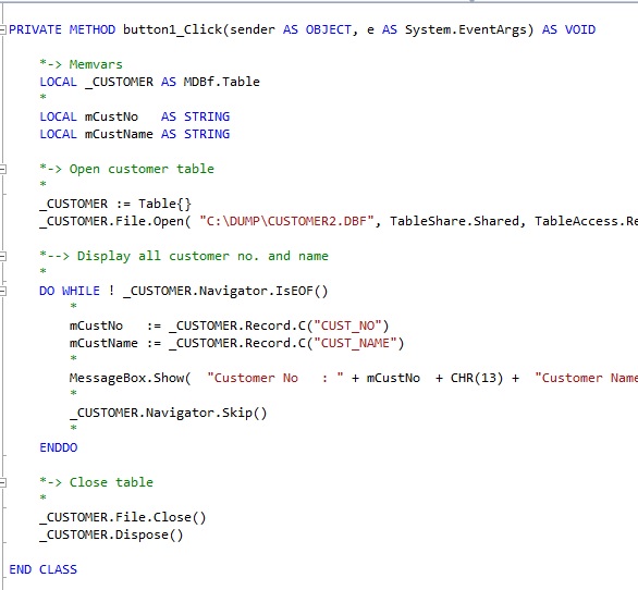 Managed DBF: Managed Dbf using X# Language in VS2017