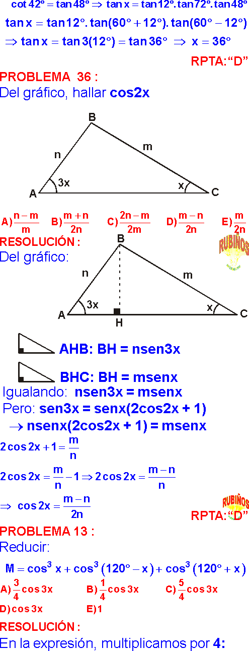 ANGULO TRIPLE TRIGONOMETRÍA EJERCICIOS RESUELTOS IDENTIDADES ...