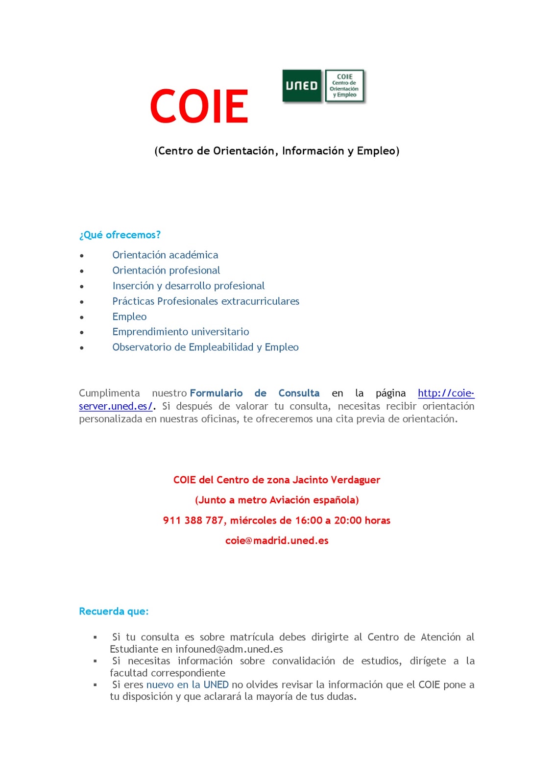 S.O.S. ¡Que estudio!: Resuelvo mis dudas en el COIE (Centro de ...