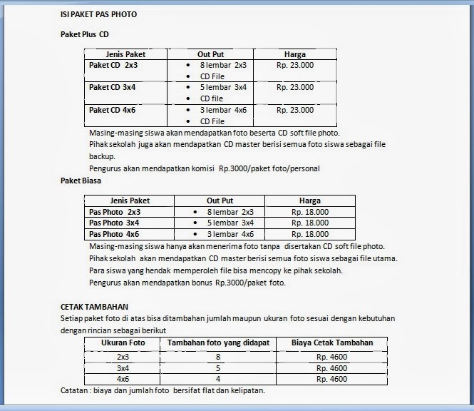 Pas Picture Photo: HARGA PAKET PAS PHOTO