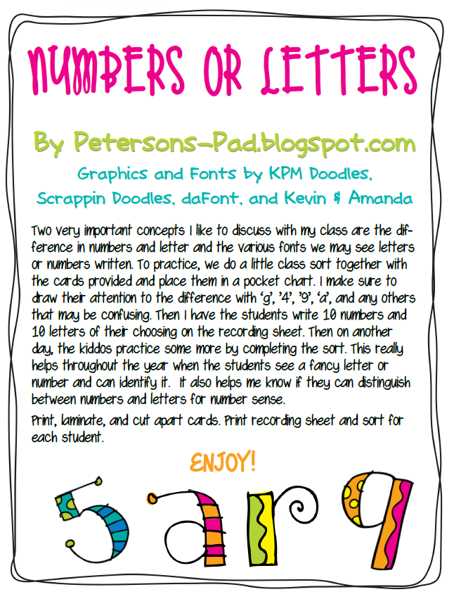 Peterson's Pad: Numbers or Letters Freebie