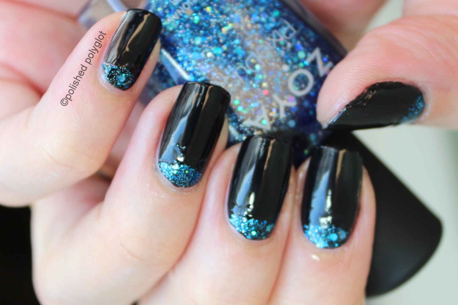 Nail art │Sparkling half moon manicure / Polished Polyglot