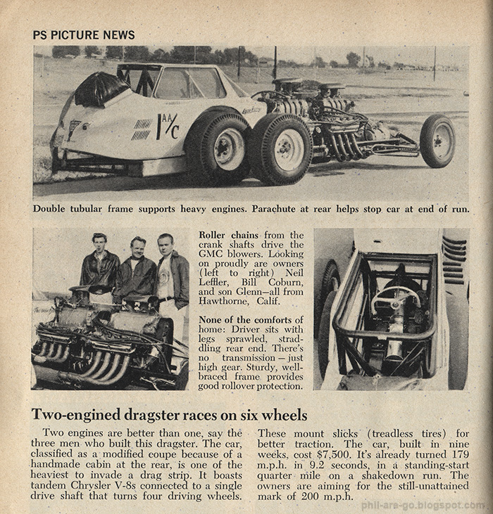 Phil Are Go!: Twin-engine six-wheel Mad Max dragster-1962 Popular Science.