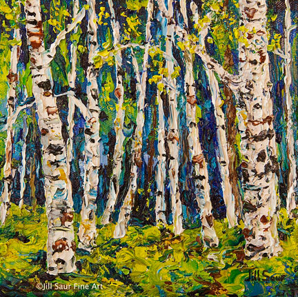 ORIGINAL PAINTINGS BY JILL SAUR: Summer Aspen Tree Painting by Jill Saur