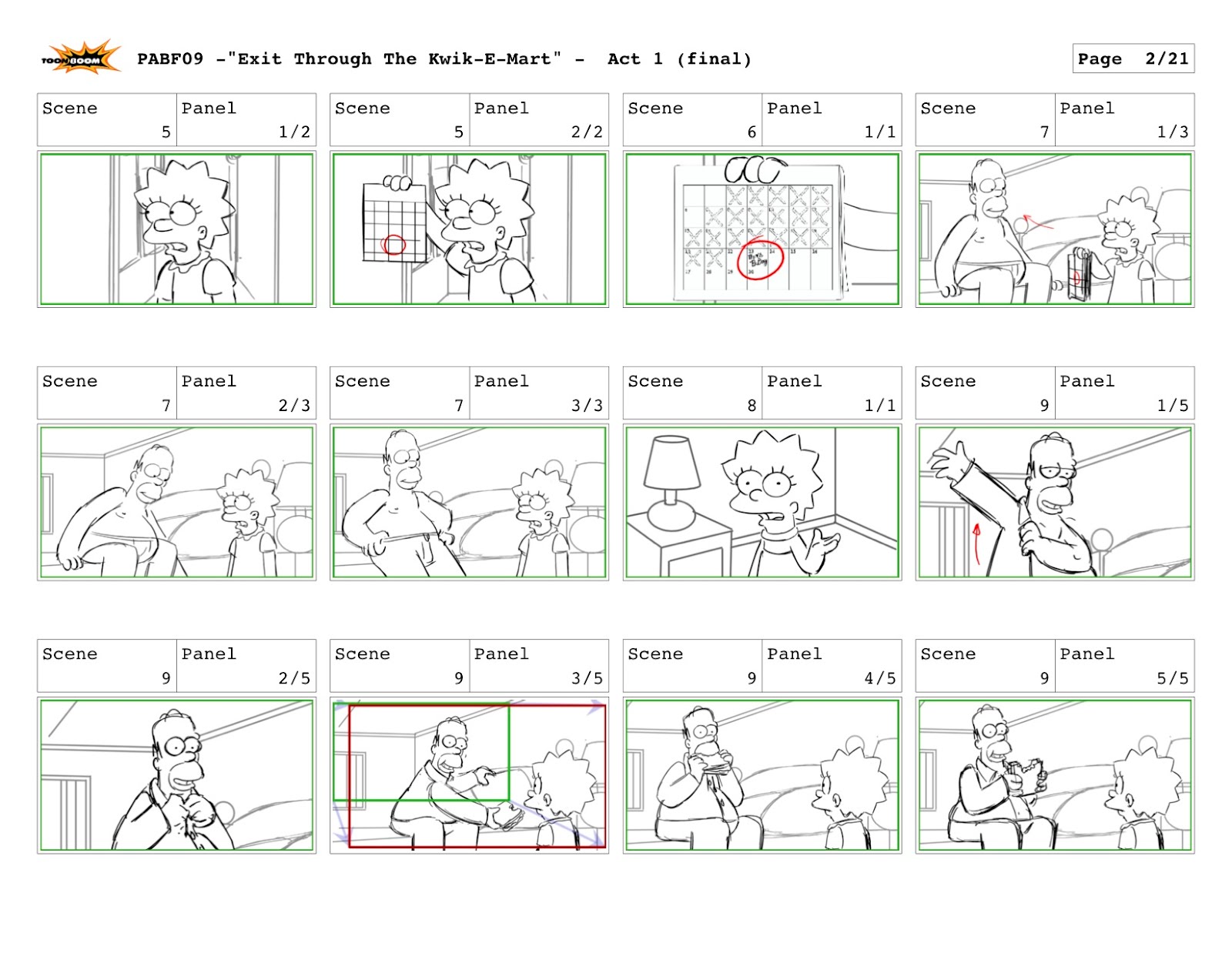 Flying Ace Pictures: THE SIMPSONS - PABF09 STORYBOARDS
