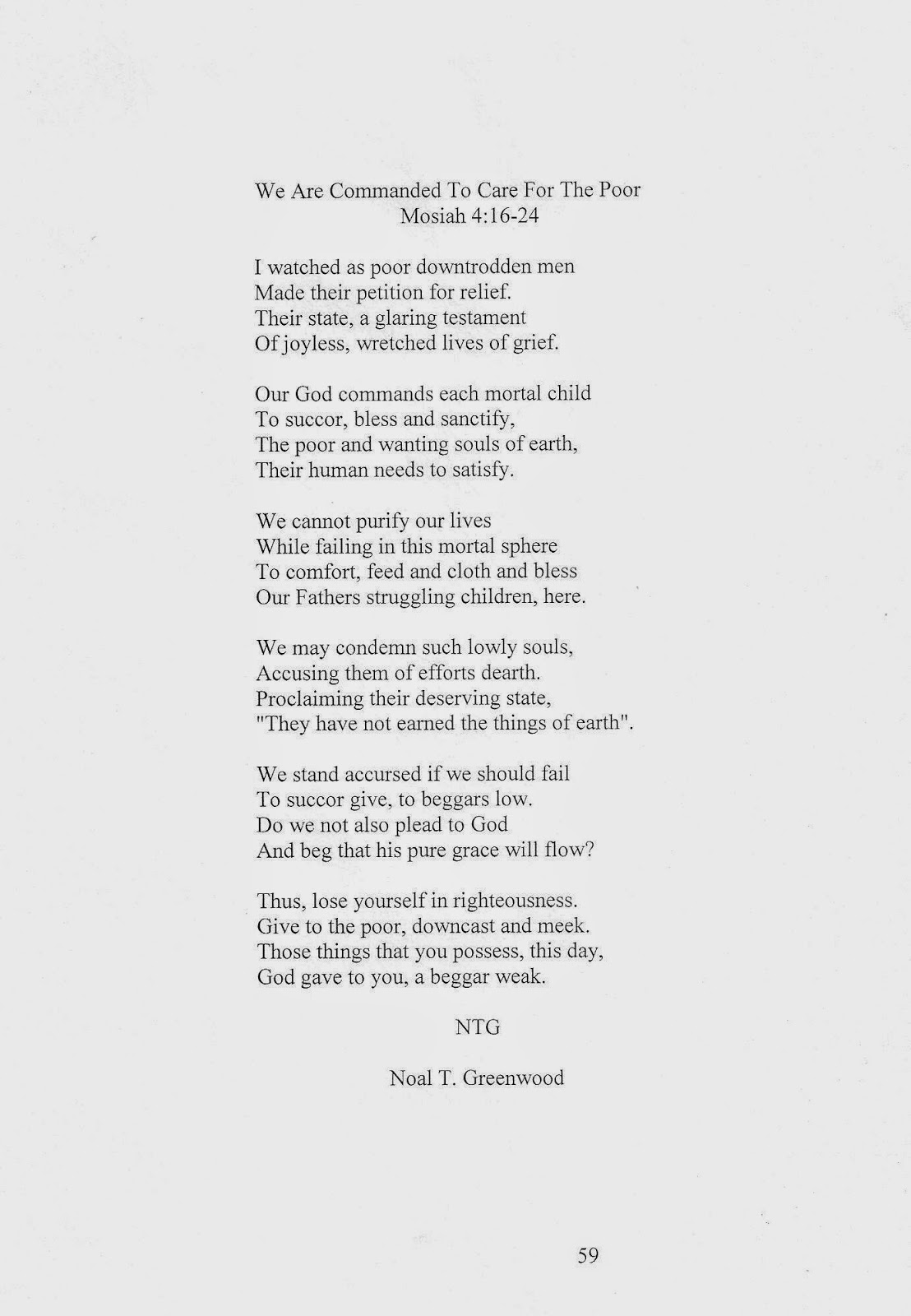 Thoughts From Noal: We are Commanded to Care for the Poor