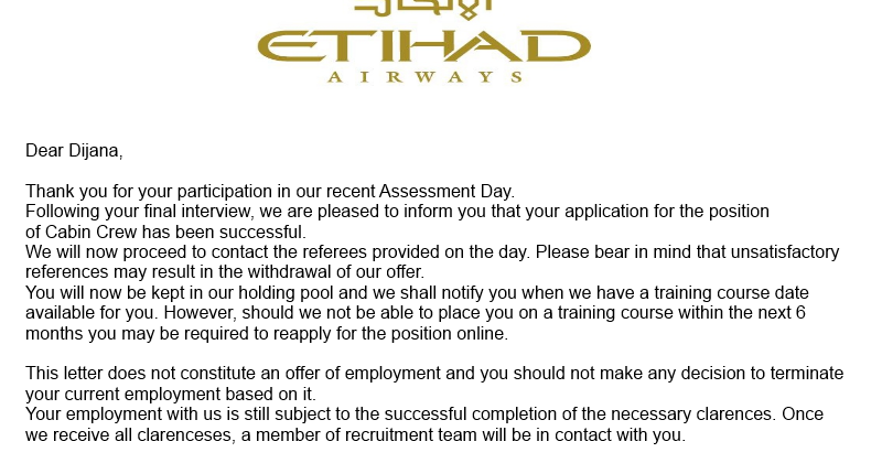 Dreams come true with Etihad: Successful e-mail from Etihad