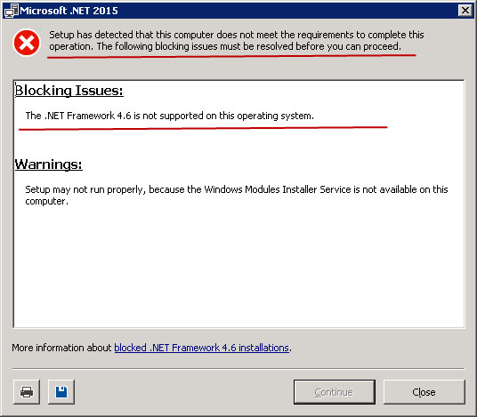 Solusi Masalah Blocking issues : NET Framework 4.6 is not supported on this operating system