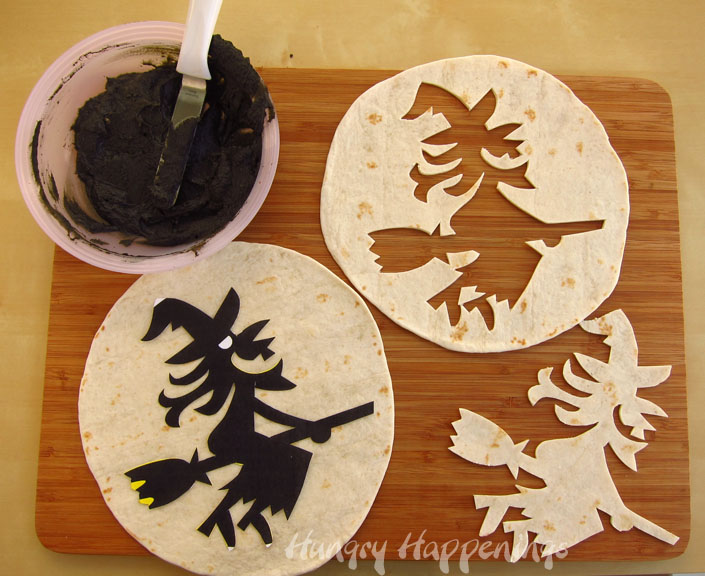 Halloween Tortilla Appetizer Decorated Using Pumpkin Carving Stencils
