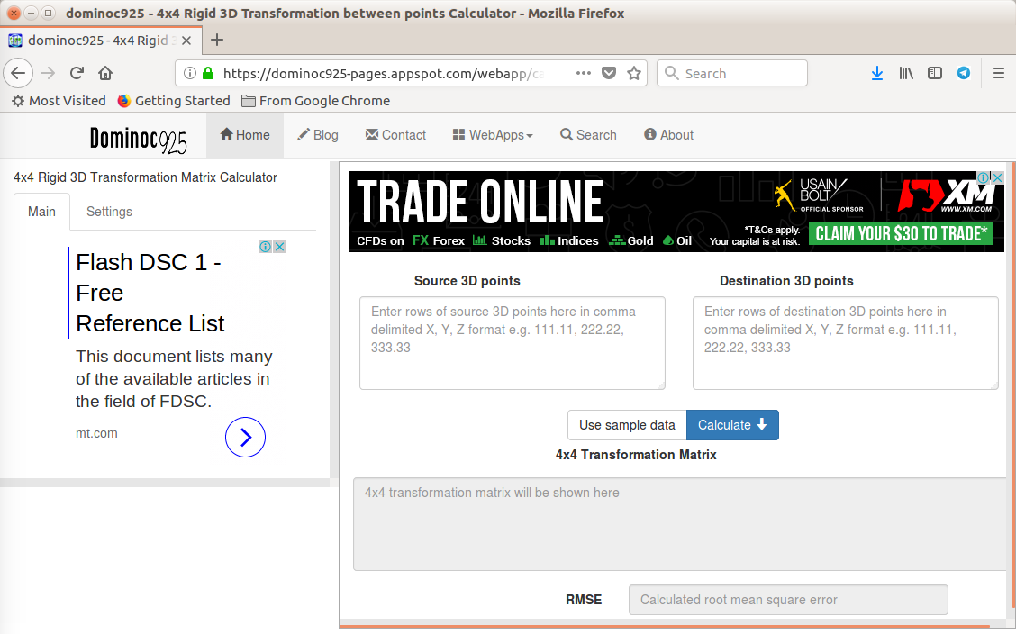 dominoc925: WebApp for calculating the 4x4 transformation matrix ...
