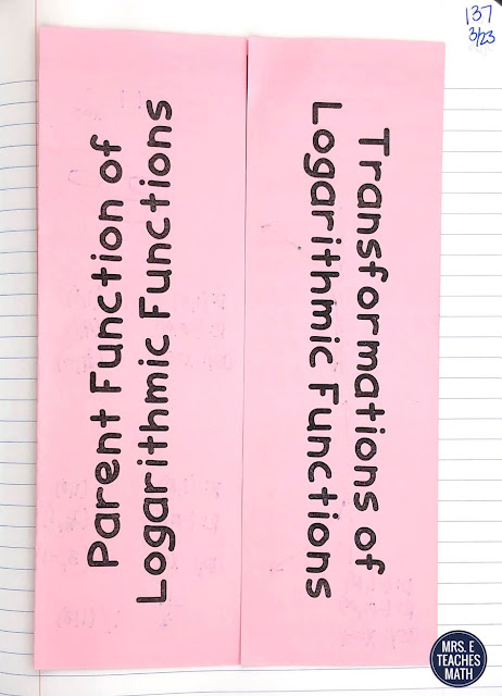 Exponential and Logarithmic Functions INB Pages | Mrs. E Teaches Math