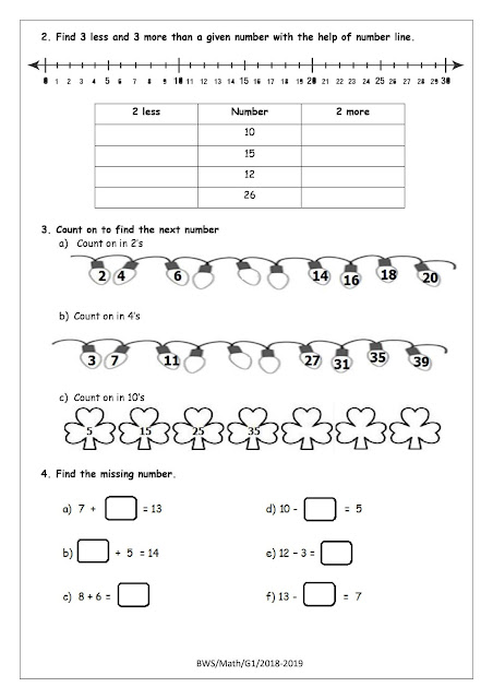 Birla World School Oman: Revision Worksheet for Grade 1 as on 14-03-2019