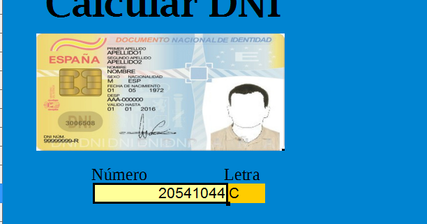 .: Hoja de cálculo: Calculo de la letra del NIF