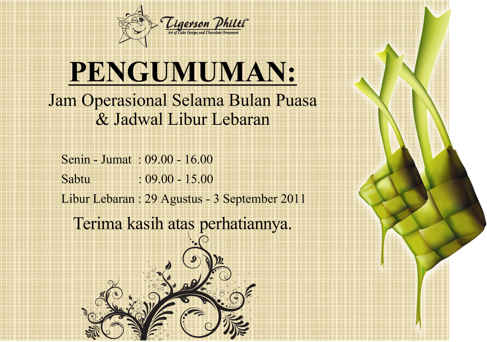 Pemberitahuan Jam Operasional Tigerson Philti selama bulan Ramadhan ...