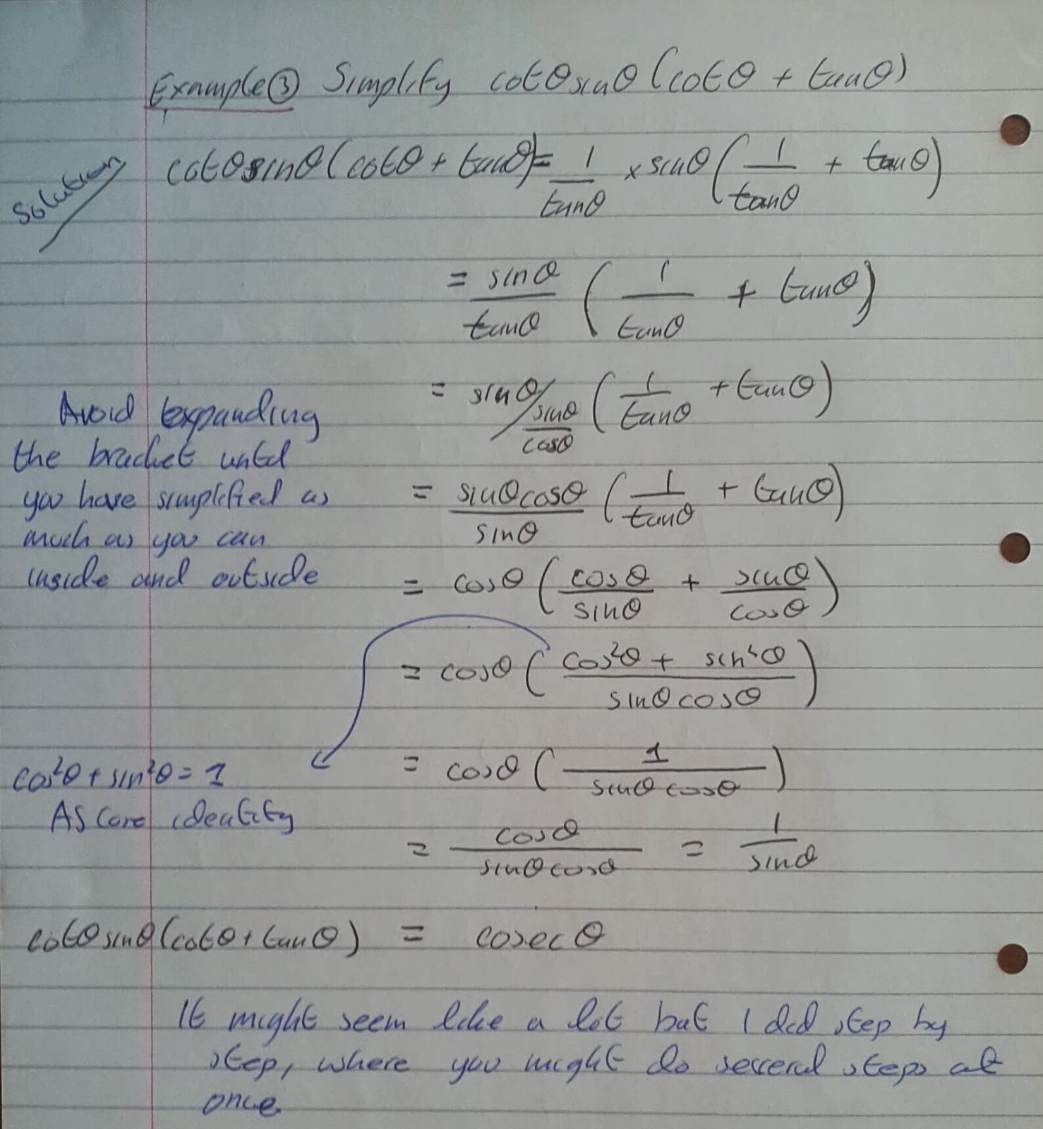 A Level Maths Notes: A2 - Proving identities using reciprocal ...