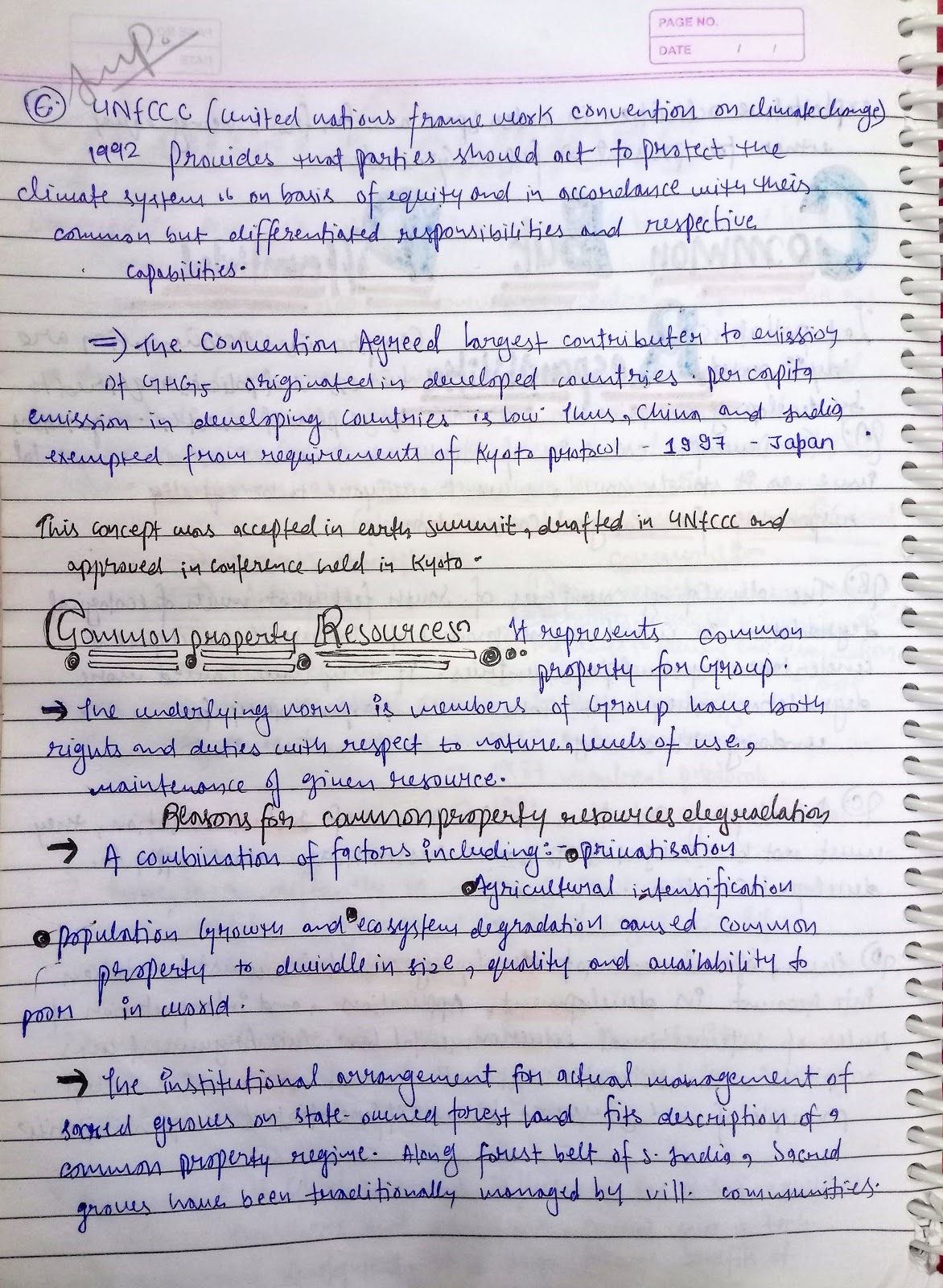 hand written notes of Environment and Natural Resources- [political ...