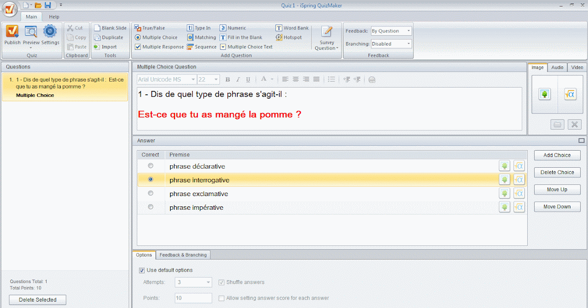 Concevoir un exercice avec I Spring de type QCM