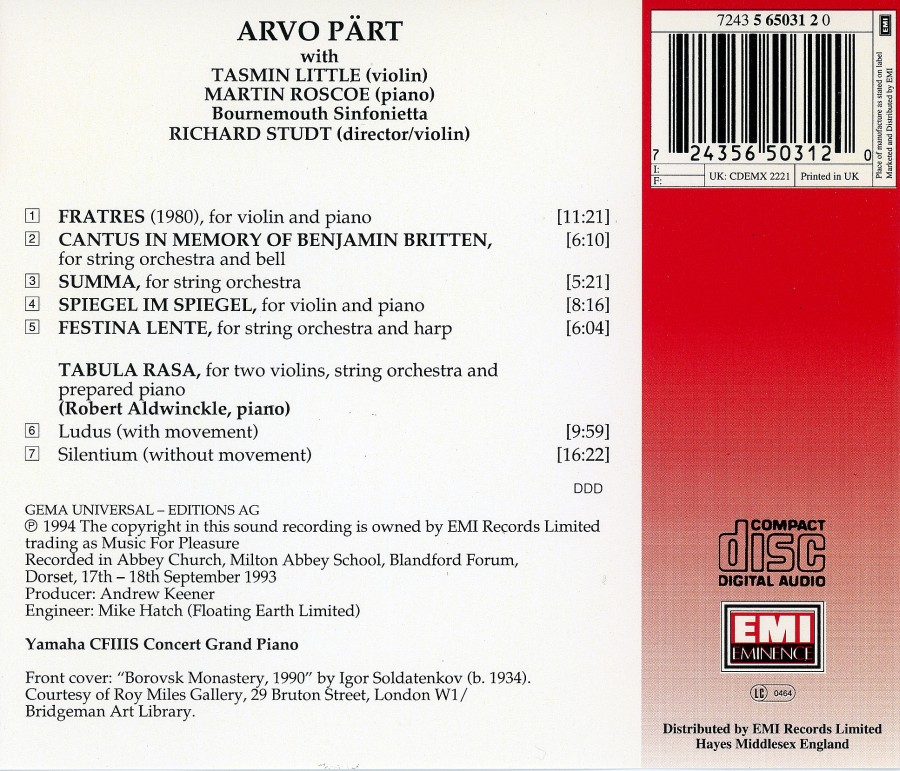 makdelart - classique: Arvo Pärt - Tabula Rasa, Fratres, etc. (Tasmin ...