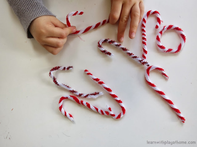 Learn with Play at Home: Kid-made simple Candy Cane Decorations