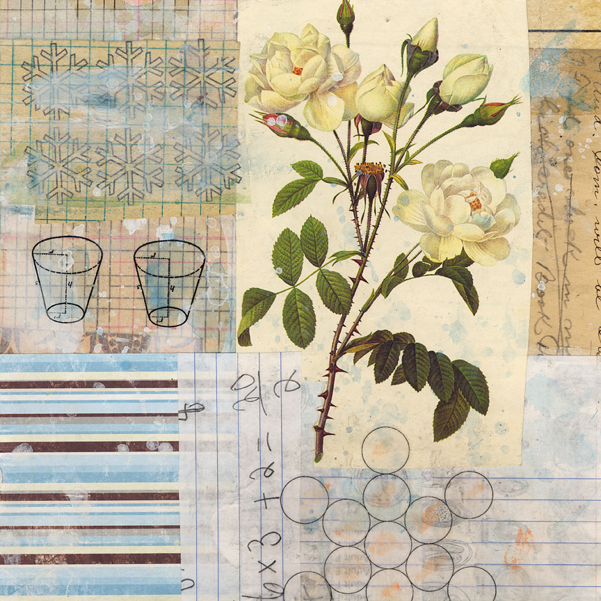 A Collage A Day: White Roses With Snowflakes