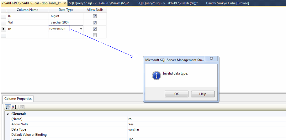 Vm Blogs Ssms Table Designer Not Recognizing Rowversion Datatype