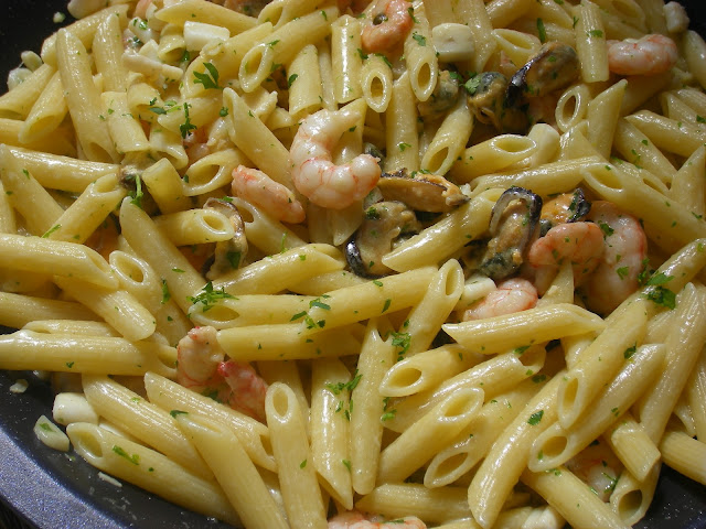 el placer del paladar: Penne Rigate con Marisco