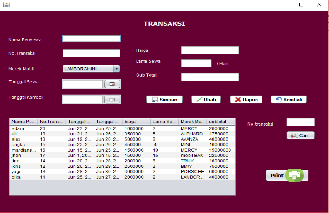 CCRJ35: Program Rental Mobil Dengan Java Netbeans Menggunakan JasperReport Dan Login