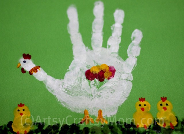 Handprint Chicken with Chicks - Artsy Craftsy Mom