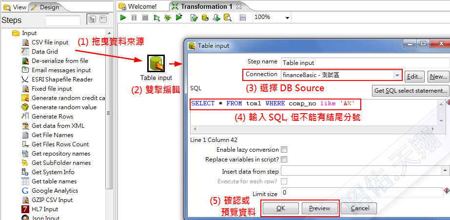 昭佑.天翔: Pentaho Kettle ETL 建立 Transformation 轉換流程 昭佑.天翔: Pentaho Kettle ETL 建立 Transformation 轉換流程