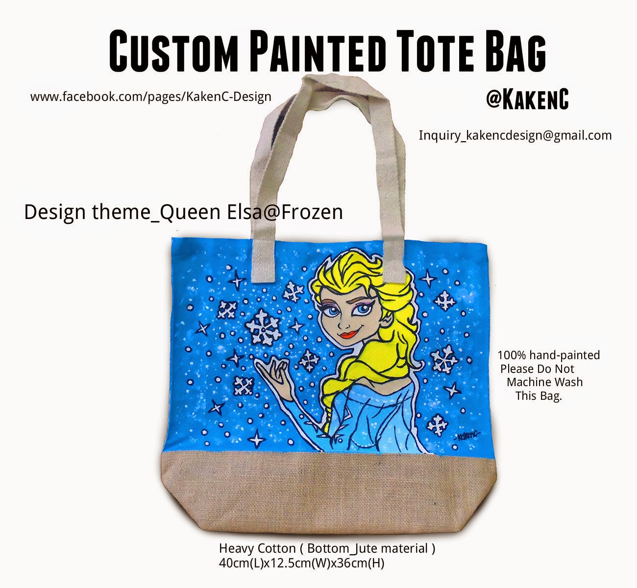 KakenC Design.: Hand-painted_Queen Elsa Frozen (tote bag)