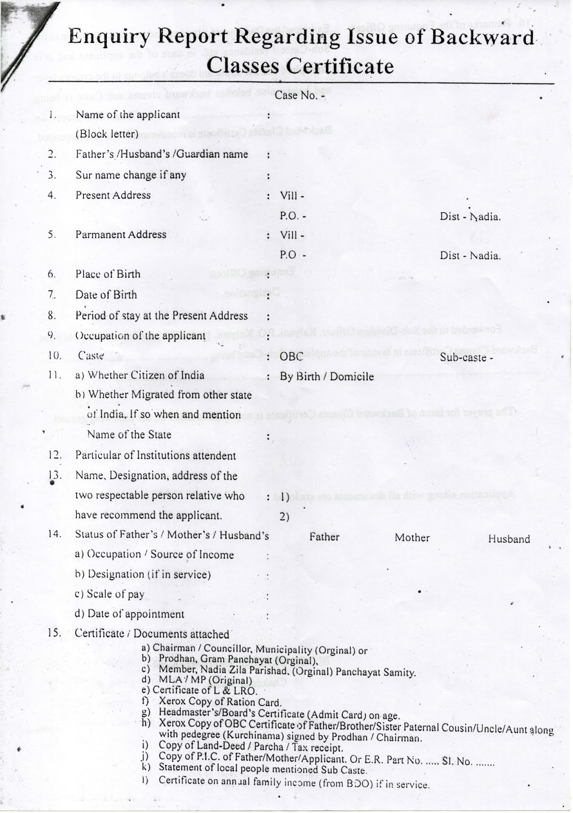 KingAnupamDutta: Enquiry Report Regarding Backward Classes Certificate ...