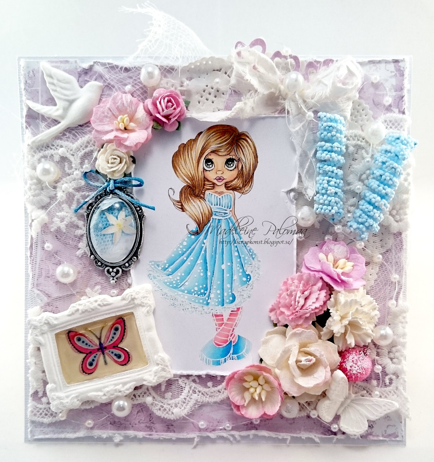 Scrapkonst: Saturated Canary Nevaeh Blue Shabby card