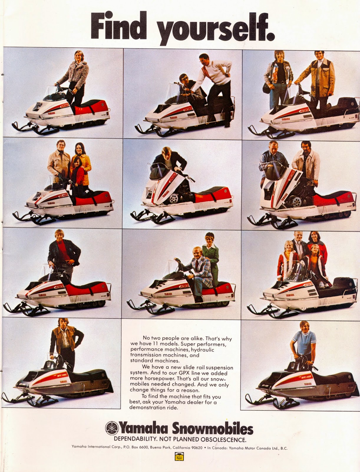 CLASSIC SNOWMOBILES OF THE PAST: SEPTEMBER 1974 YAMAHA SNOWMOBILE AD