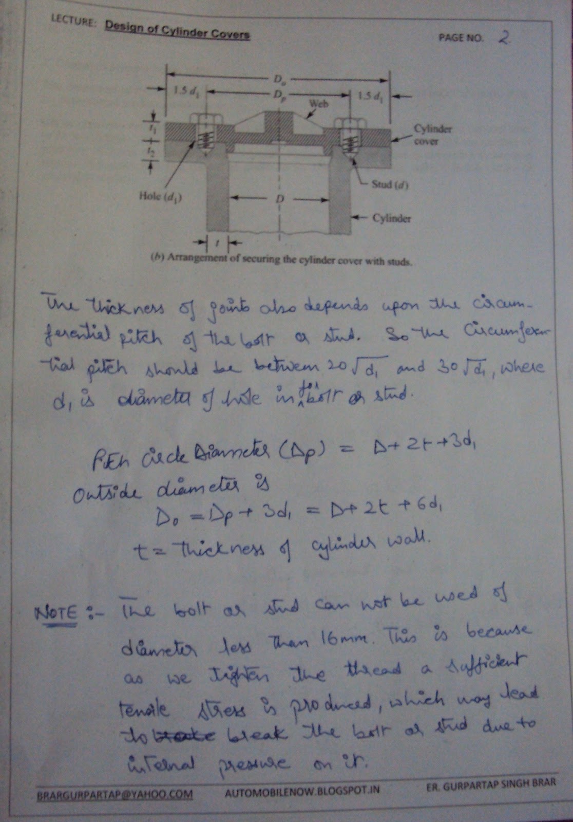 AUTOMOBILE/ MECHANICAL ENGG.: Design of Cylinder Cover in Screw Thread ...