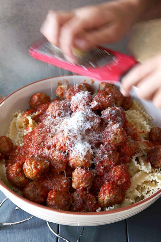Milk and Honey: Pork and Fennel Meatballs with Tomato Sauce and Mafaldine