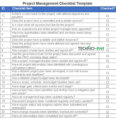 Project Management Checklist : Excel Template | Project Management ...