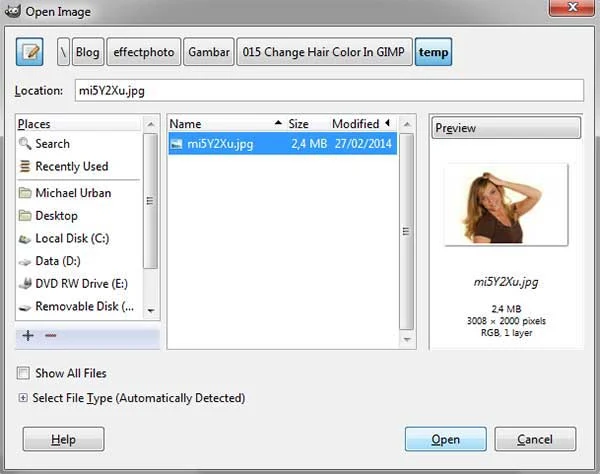PhotoEffect: How To Change Hair Color in GIMP