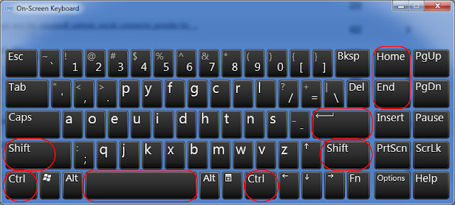 CTRL + SHIFT + (Enter, Spacebar, Home, End, >,