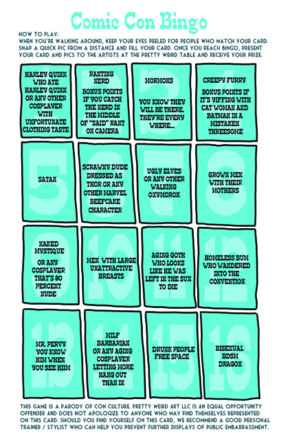 Pretty Weird Art: Comic Convention Bingo Game