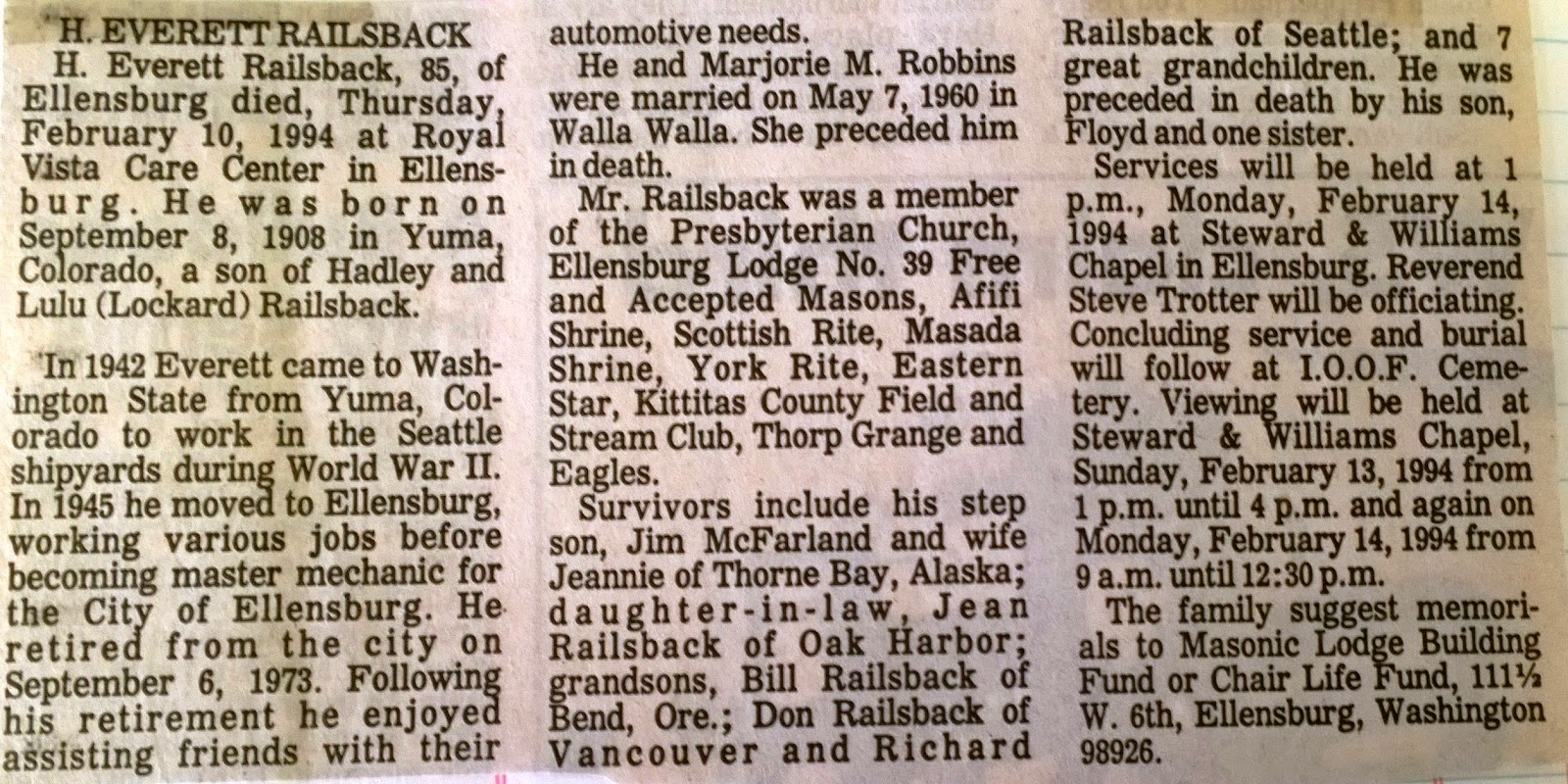 Ellensburg #39 History Blog: 71) Henry Everett Railsback - Master - 1964