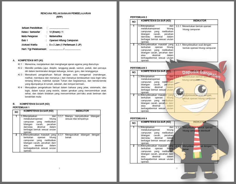 RPP Matematika Kelas 6 SD Kurikulum 2013 Semester 1 Revisi Tahun 2018 ...