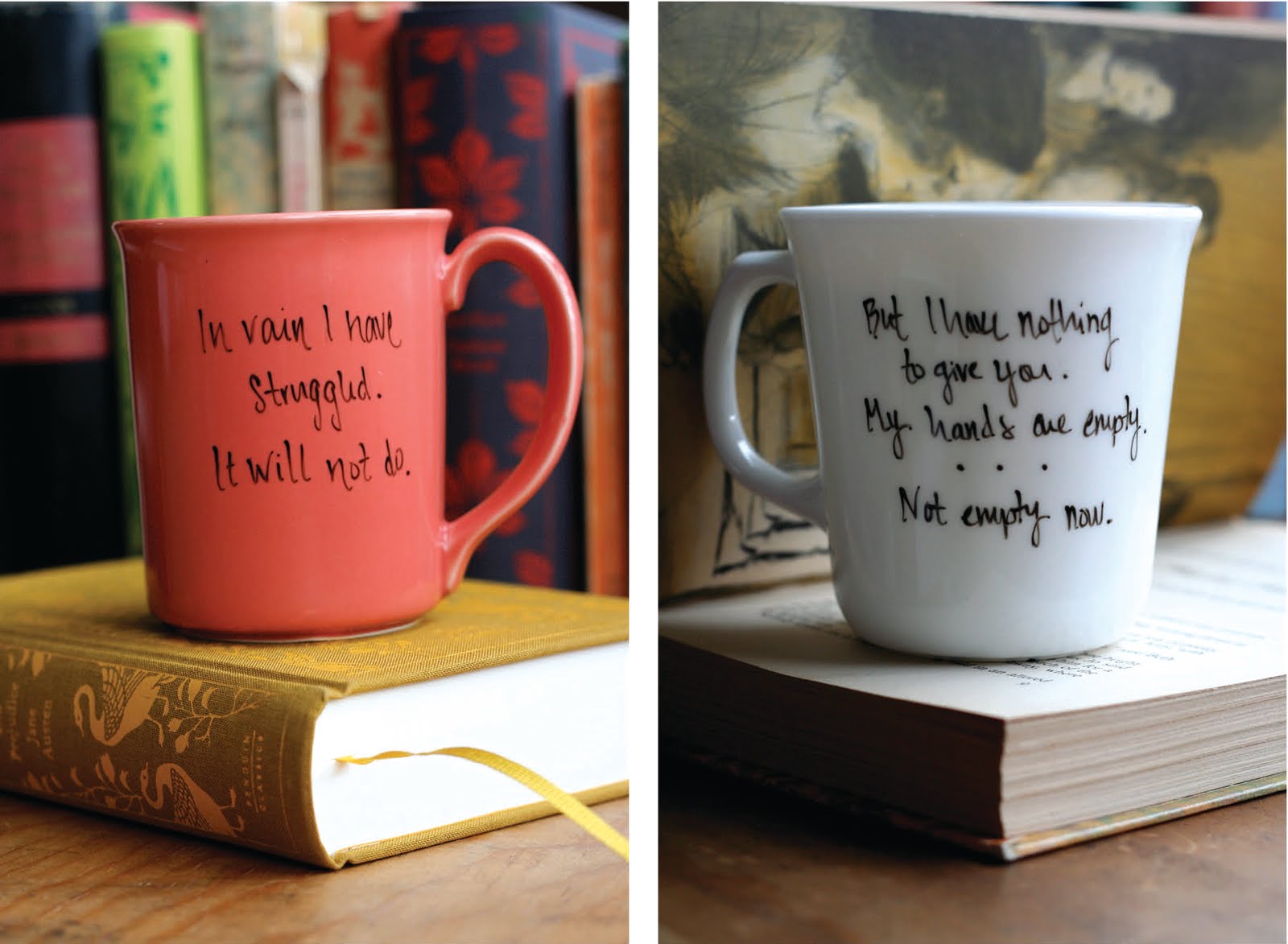 Sarah Fritzler: diy: literary quote mugs