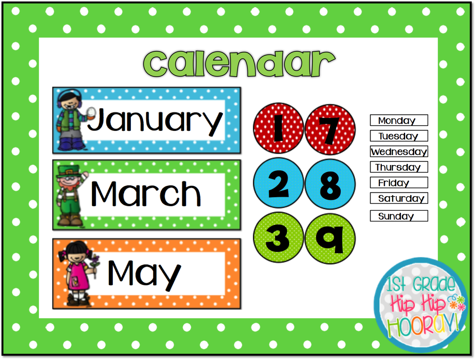 1st Grade Hip Hip Hooray!: Classroom Decor...Colorful and Editable!