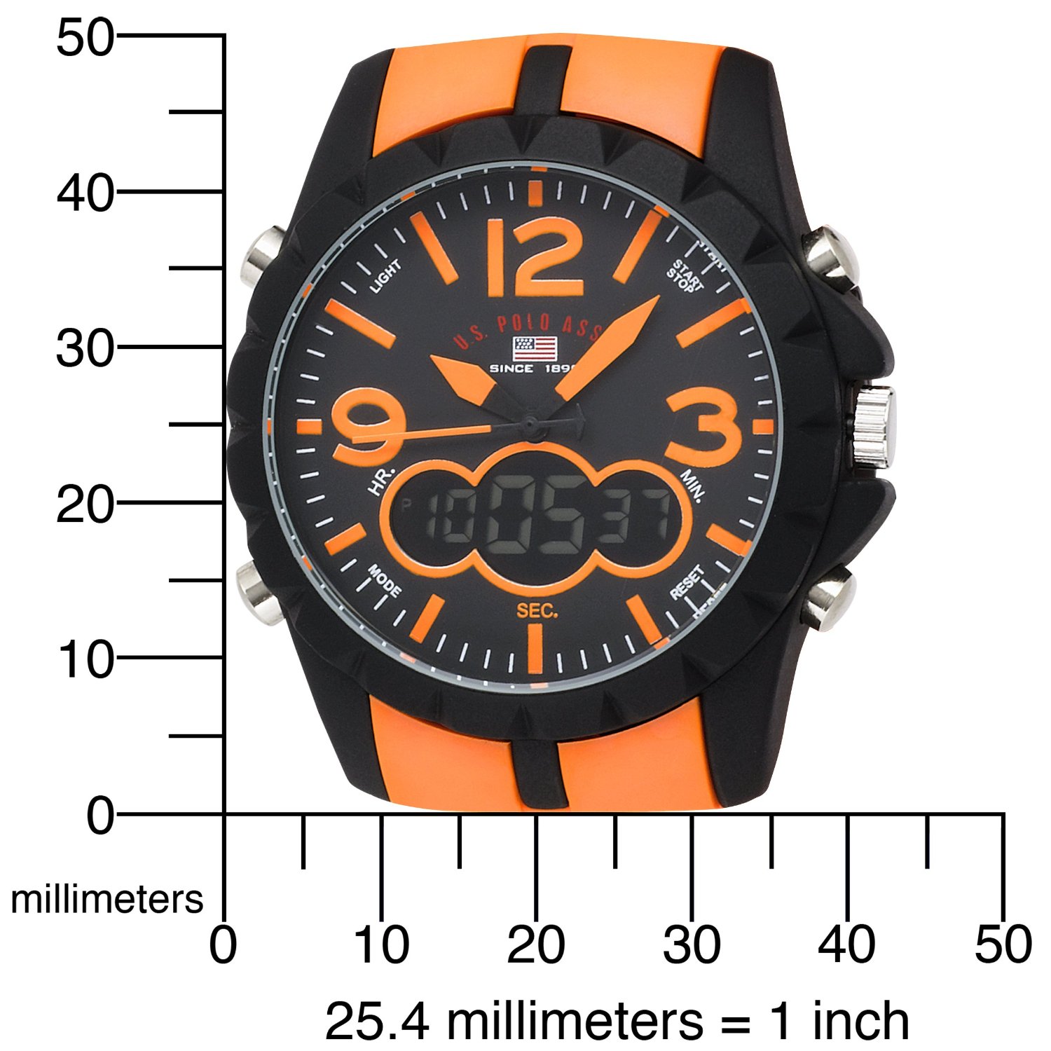 us polo watch: US Polo Watch Analog-Digital Black Dial Orange Rubber ...