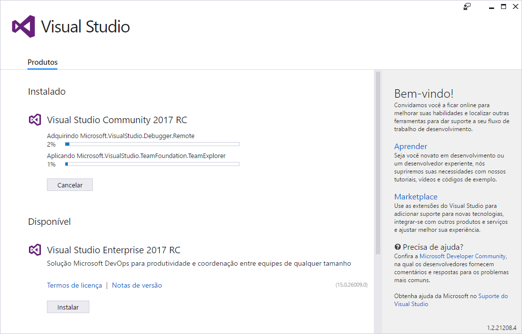 Instalando o Visual Studio 2017 Community Edition em uma máquina de ...