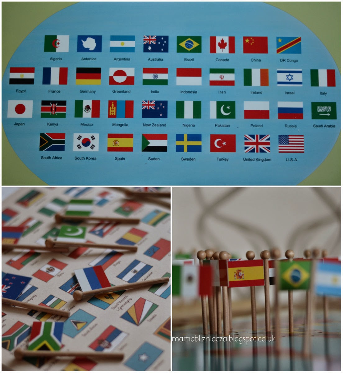 mamablizniacza: Mapa Świata z flagami. Montessori