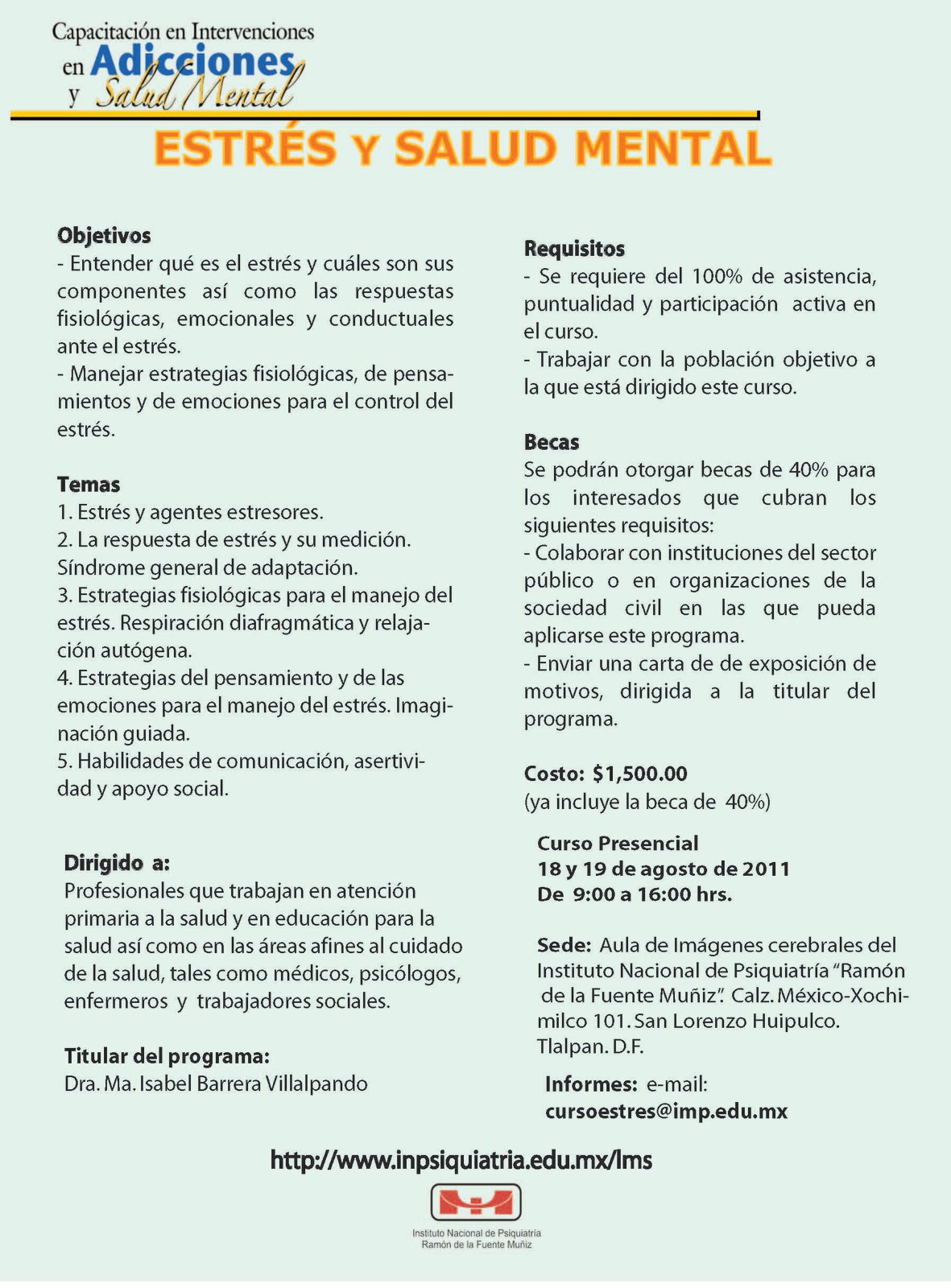 Actividades Académicas del INPRFM: Estrés y Salud Mental
