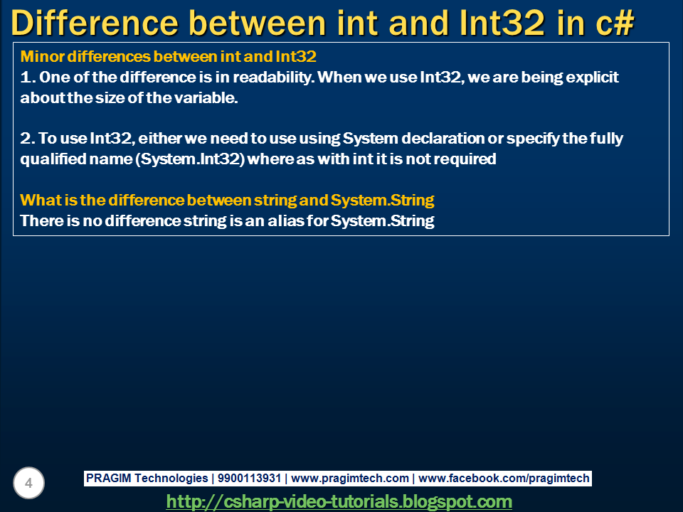 Sql Server Net And C Video Tutorial Part 12 Difference Between Int And Int32 In C